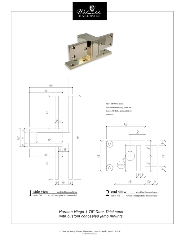 Harmon Hinge 1.75″ – custom concealed jamb mounts | Wilmette CutSheets